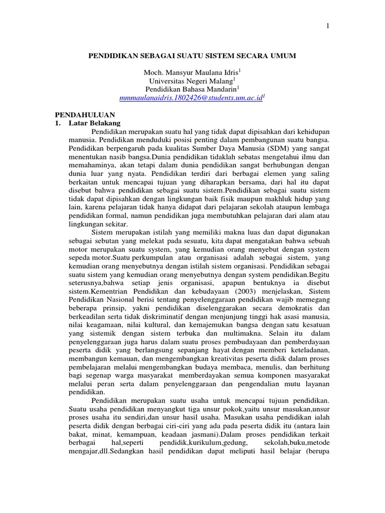 Idris, Moch. Mansyur Maulana, S.Pd. Pendidikan Sebagai Sistem | PDF