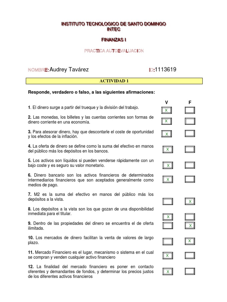 Practica Autoevaluación - El Dinero | PDF | Dinero | Efectivo