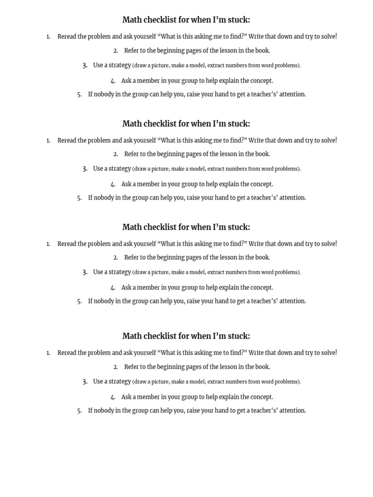 Math Problem Solving Checklist | PDF