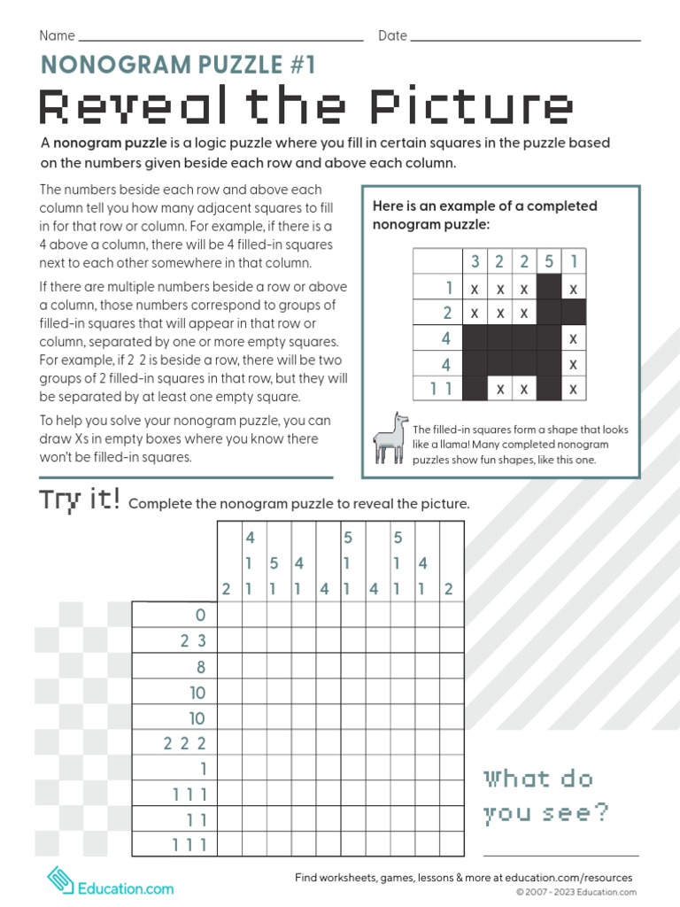 Nonogram Puzzle Instructions and Example | PDF
