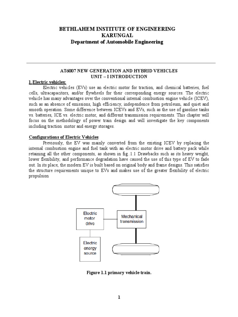 New Generation and Hybrid Vehicle Notes | PDF