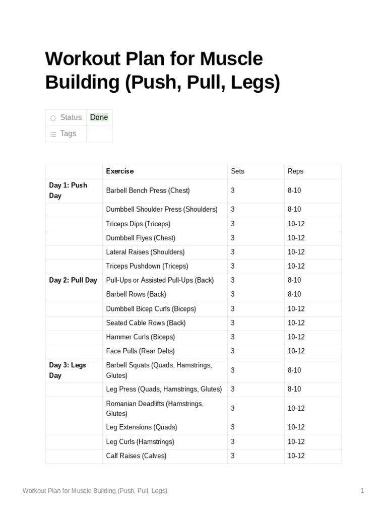 Workout Plan For Muscle Building (Push, Pull and Legs) | Download Free PDF | Weight Training ...