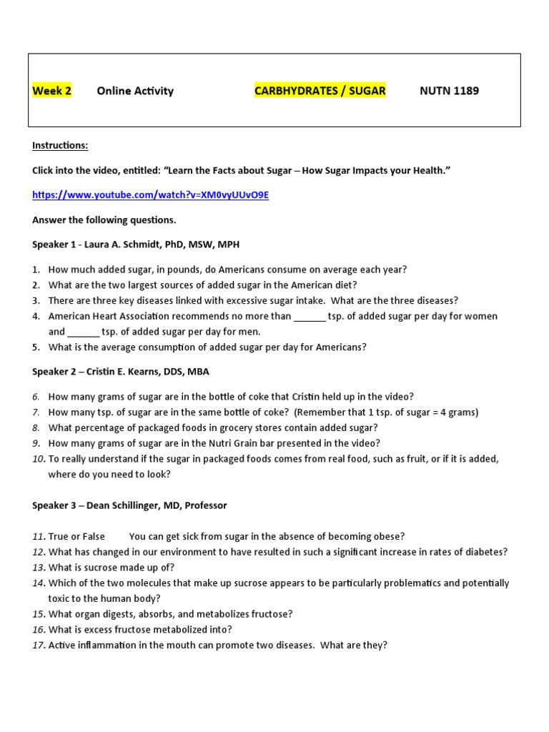 Week 2 - CARBS & SUGAR - On Line | PDF