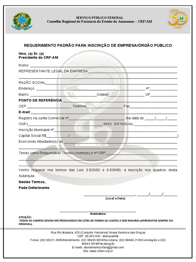 Requerimento Padrão para Inscrição de Empresa e Órg. Público | PDF