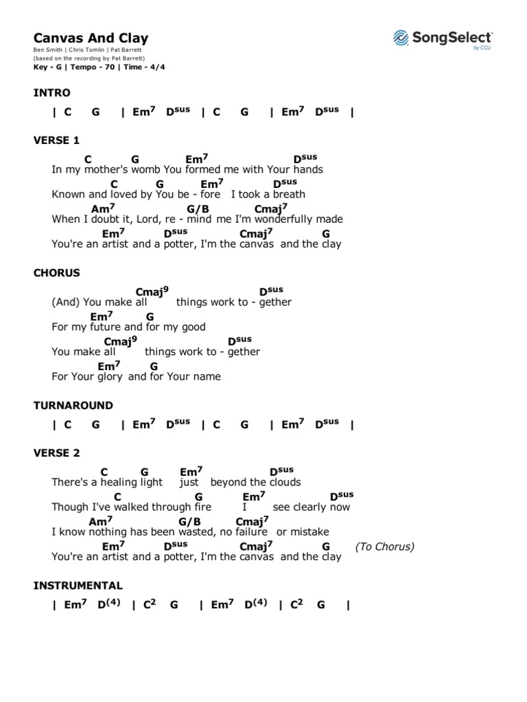 Canvas and Clay - SongSelect Chart in G For Capo 4 | PDF