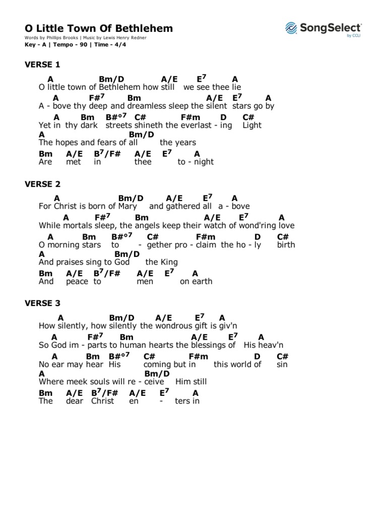O Little Town of Bethlehem - SongSelect Chart in A | PDF | Christian ...