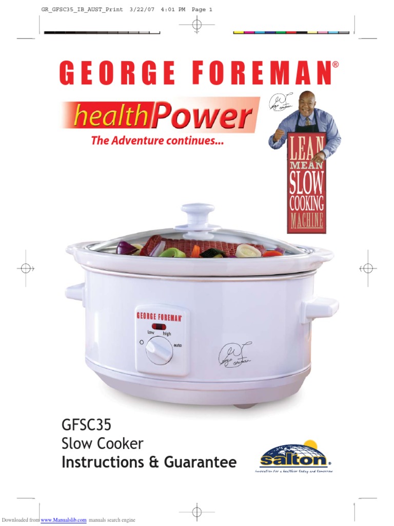 George Foreman Slow Cooker gfsc35 | PDF