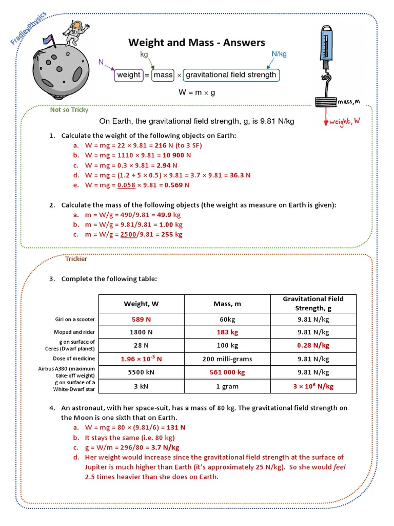 Weight and Mass Calculation Guide | PDF