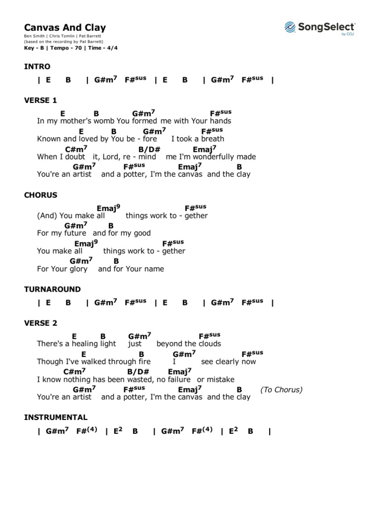 Canvas And Clay - SongSelect Chart in B | PDF | Musical Forms