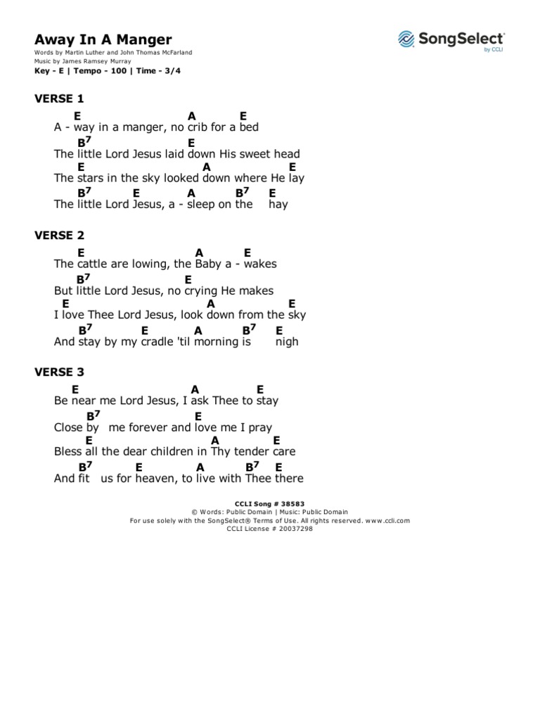 Away in A Manger - SongSelect Chart in E | PDF