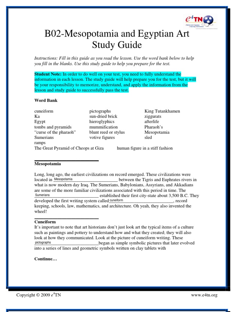 B02-Mesopotamia and Egyptian Art Study Guide | PDF | Ancient Egypt | Mummy