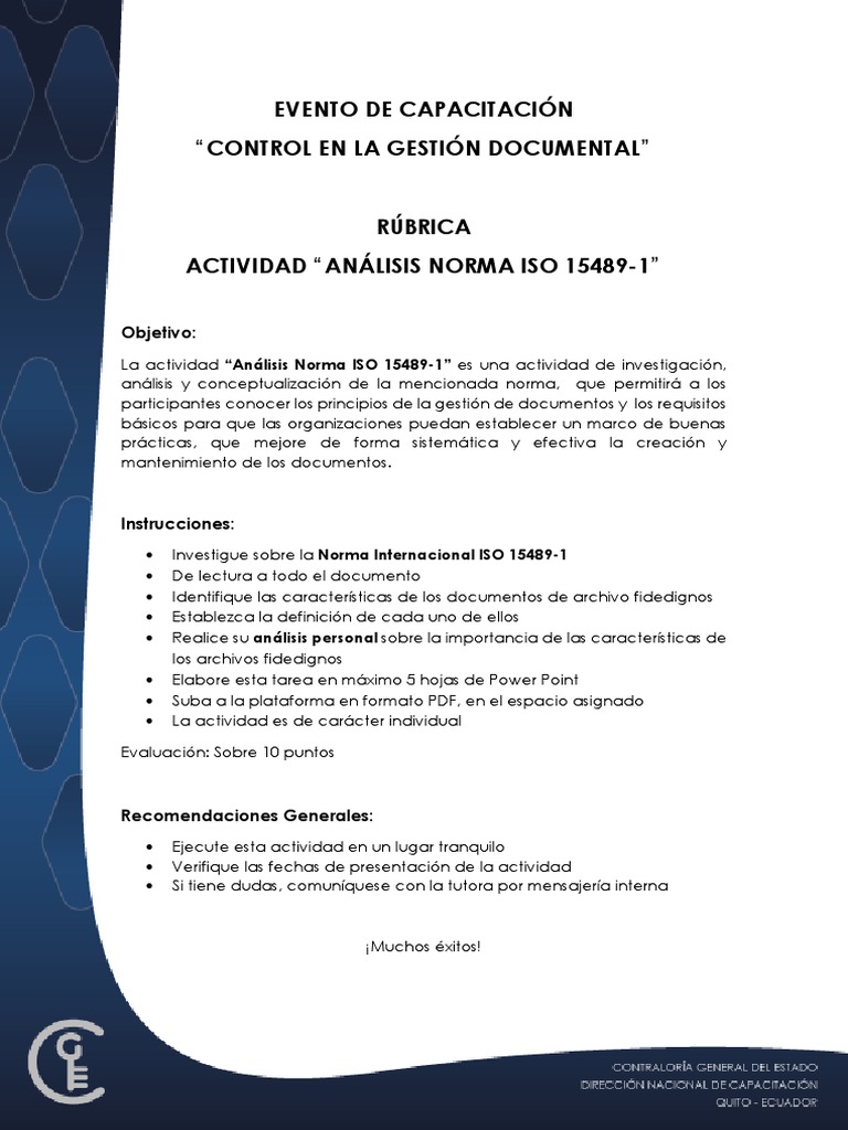 Rubrica Actividad Analisis Norma Iso - 15489-1-Modulo 1 | PDF