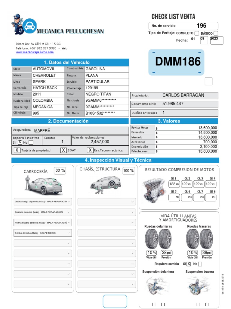 Formato de Peritaje Automotriz MAPFRE | PDF | Vehículo de motor | Vehículos