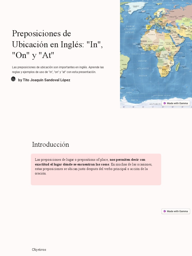 Preposiciones de Ubicacion en Ingles in On y at | PDF