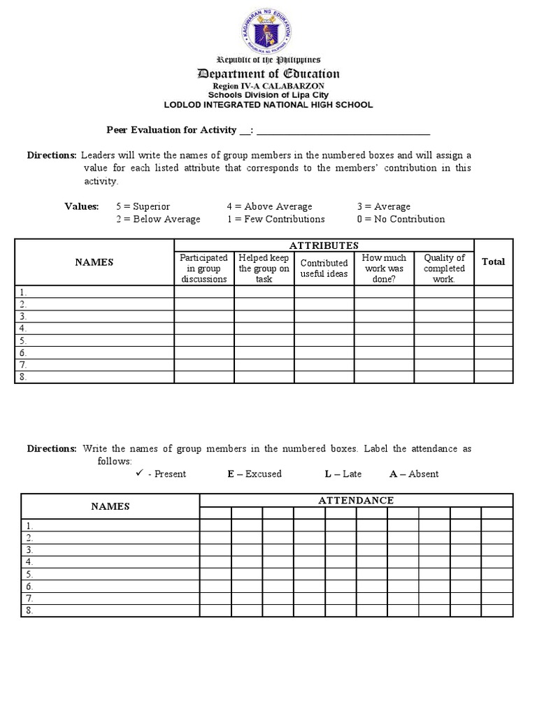 Group Evaluation Form Template | PDF
