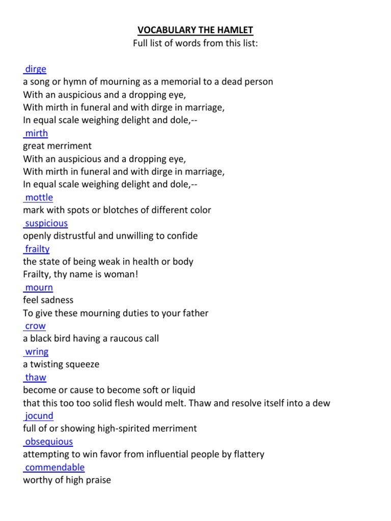 Vocabulary The Hamlet | PDF