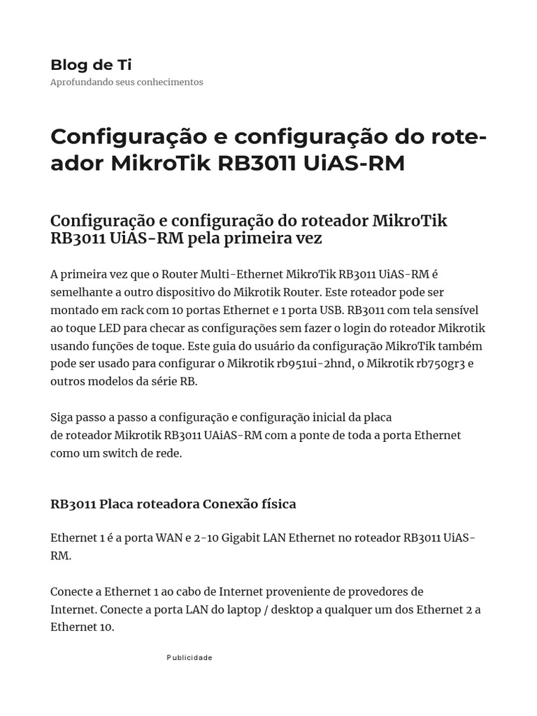 Configuração e configuração do roteador MikroTik RB3011 UiAS-RM – Blog ... Configuração e configuração do roteador MikroTik RB3011 UiAS-RM – Blog ...