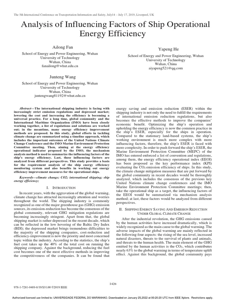 Analysis of Influencing Factors of Ship Operational Energy Efficiency ...