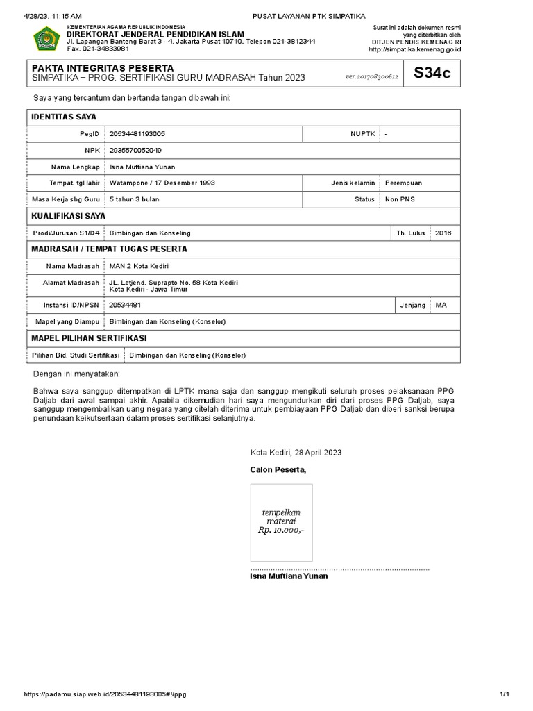Pakta Integritas Isna | PDF