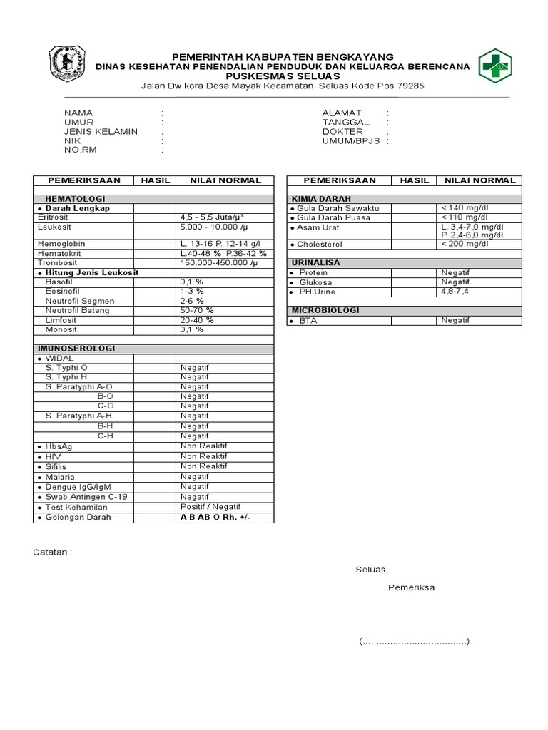 Form Pemeriksaan Lab | PDF