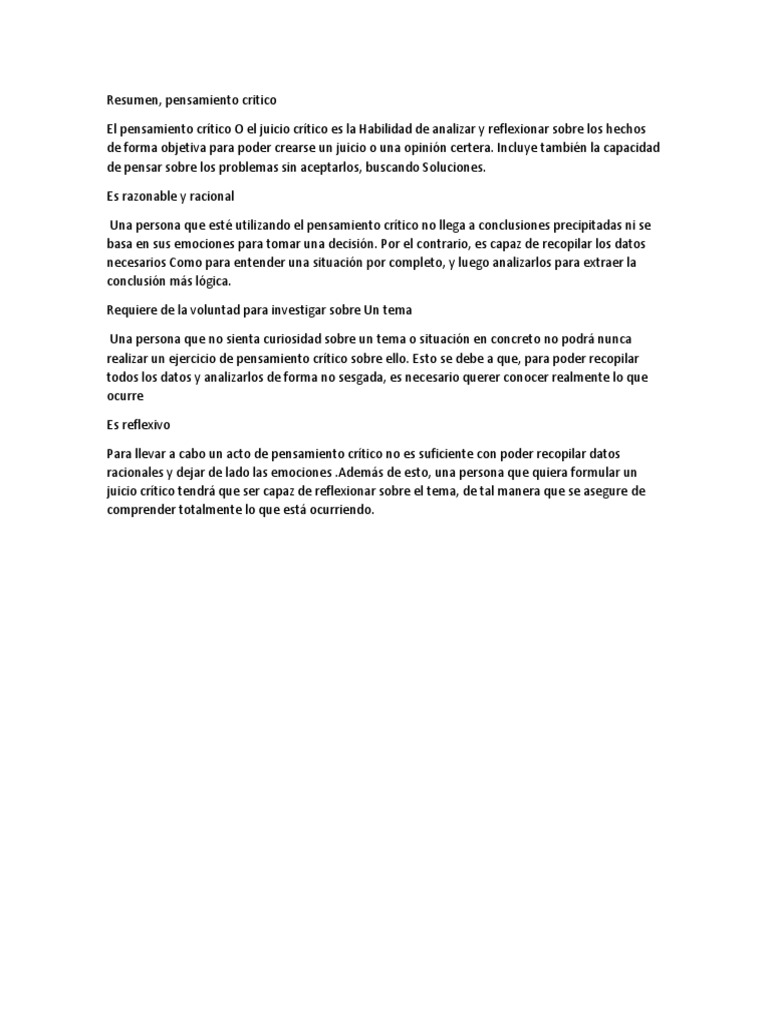 Resumen Del Pensamiento Crítico | PDF
