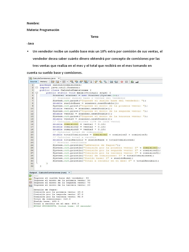 Nombre: Materia: Programación Tarea - Java | PDF