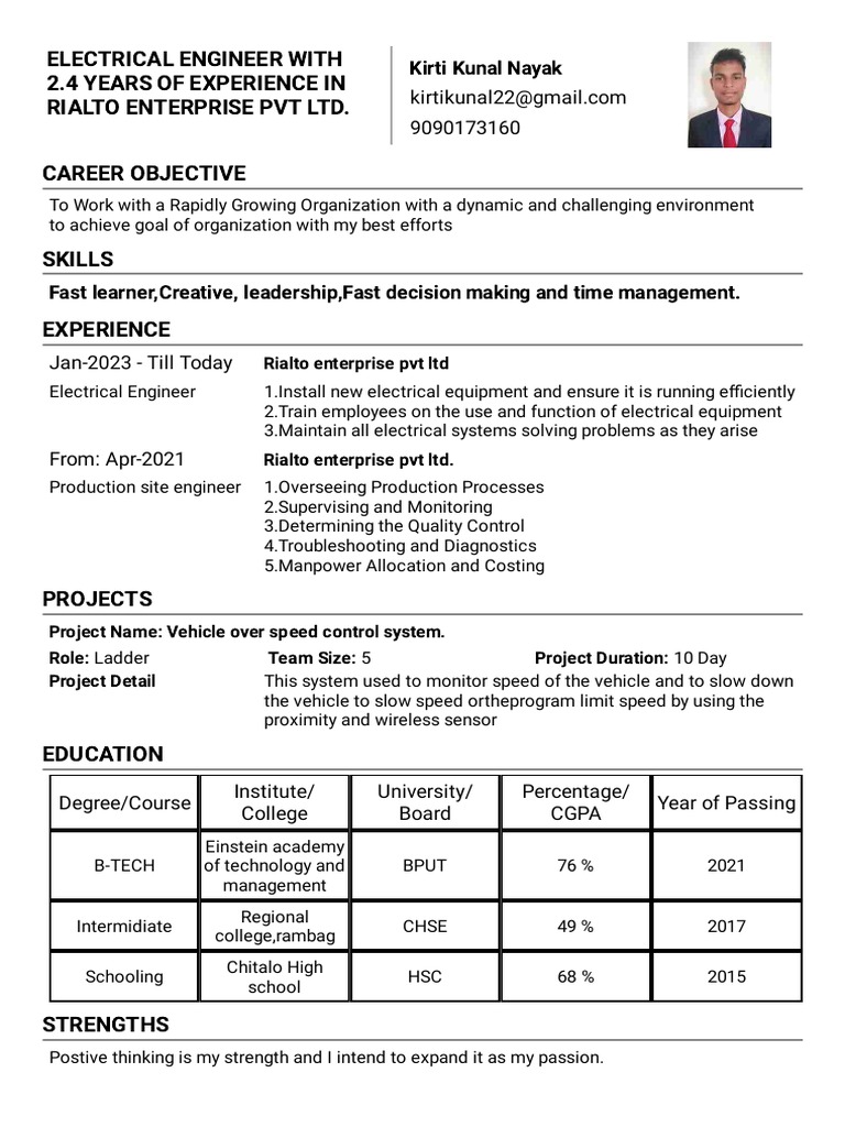 Resume - Kirtikunal Nayak Electrical Engineer - Format1 - Compressed ...