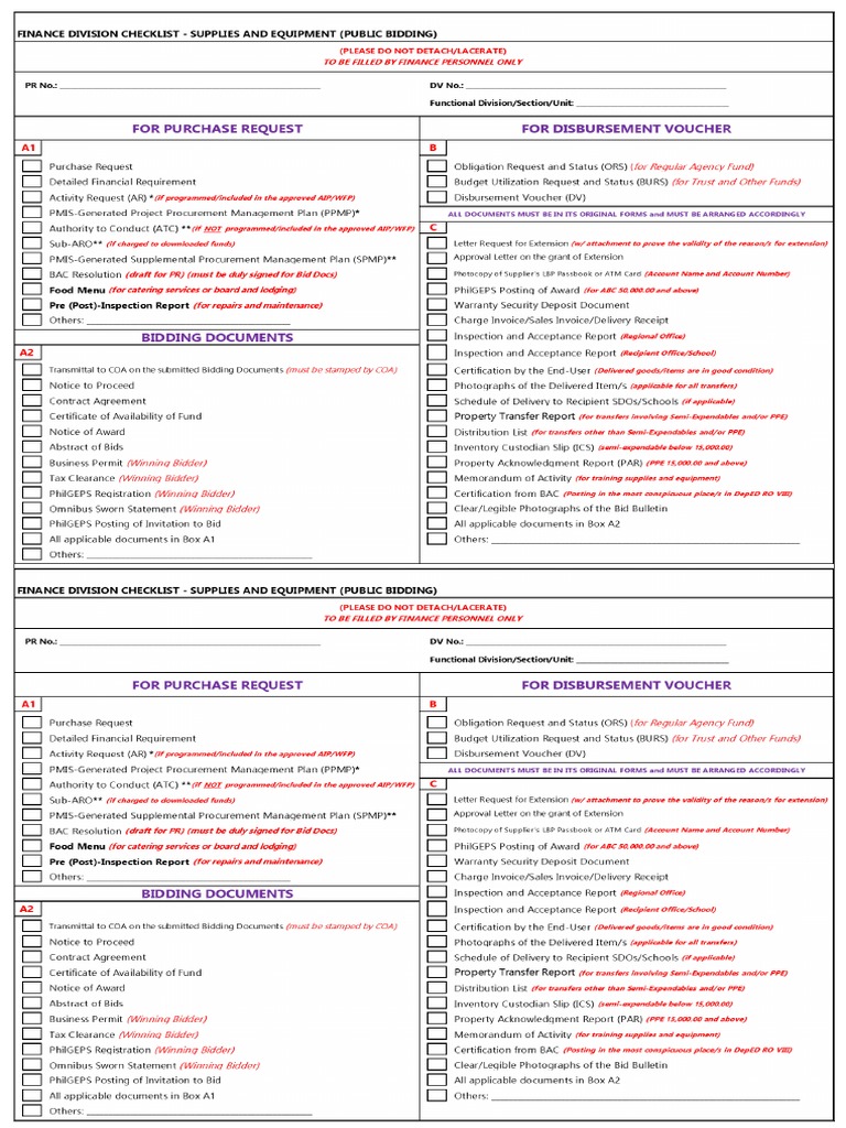 Cy 2023 Checklist Supplies and Eqpt (Bidding) | PDF