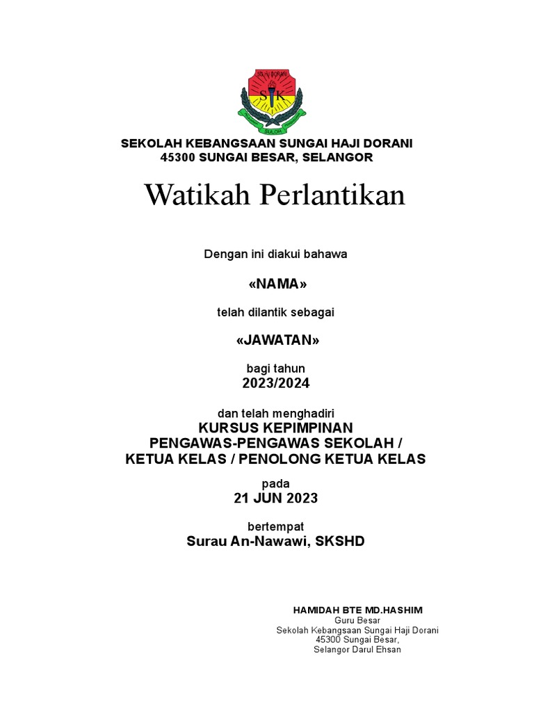 Sijil Watikah Perlantikan 2023 | PDF