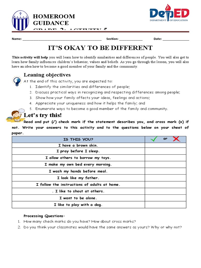 Homeroom Guidance G2 - ACTIVITY 5 | PDF