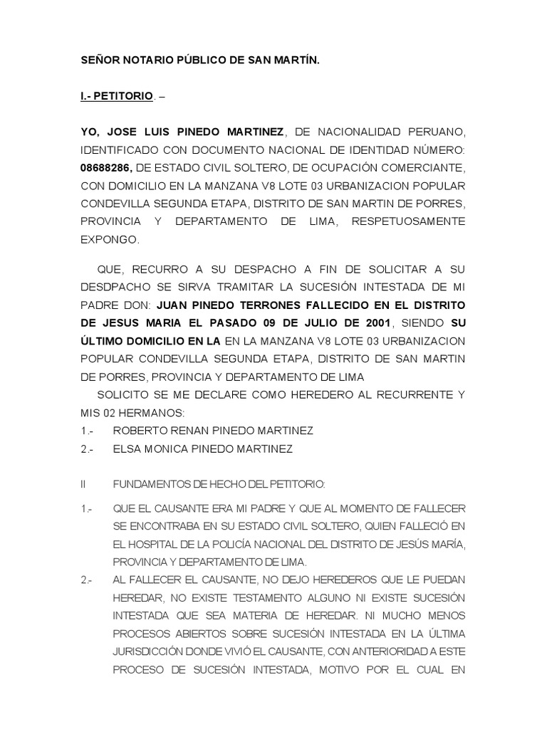 SUCESION INTESTADA PINEDO MARTINEZ | PDF | Intestacy | Herencia