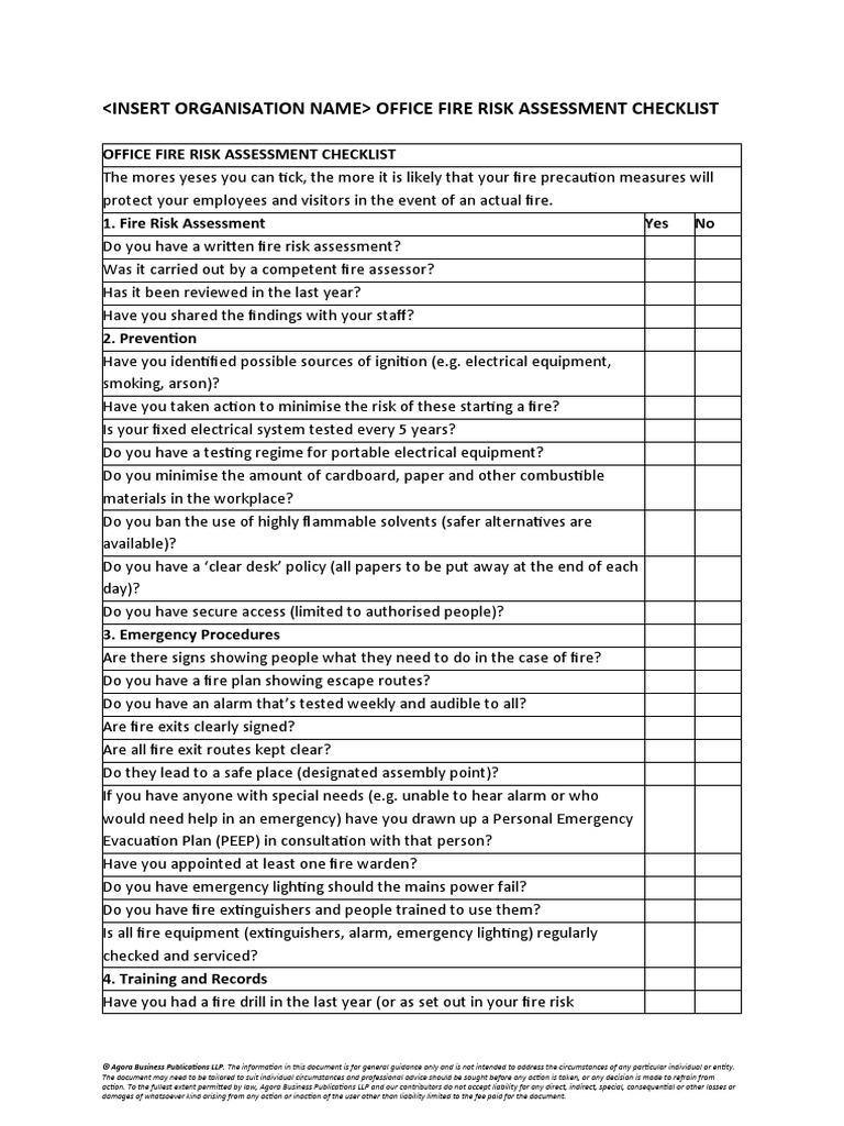 Office Fire Risk Assessment Checklist | PDF | Fires | Safety