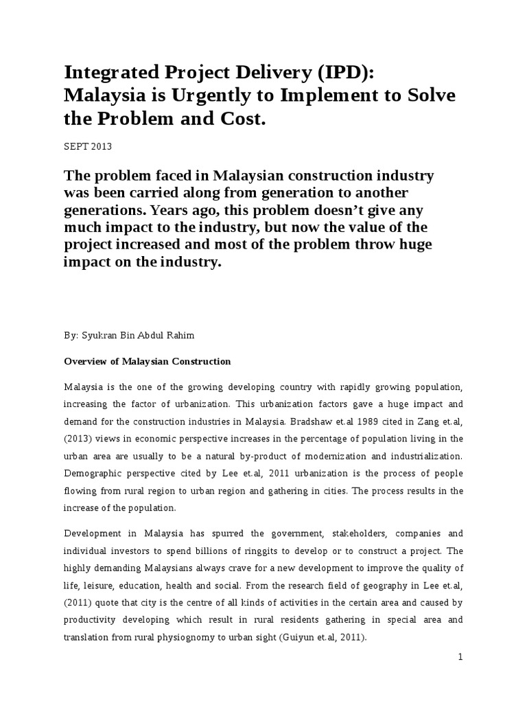 Integrated Project Delivery (IPD): Malaysia is Urgently to Implement to ...