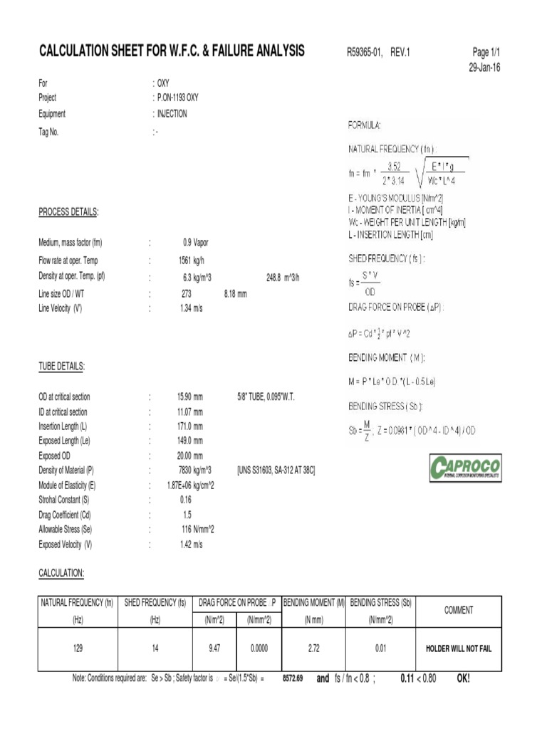 Calculation Sheet For W.F.C. & Failure Analysis: Process Details | PDF ...