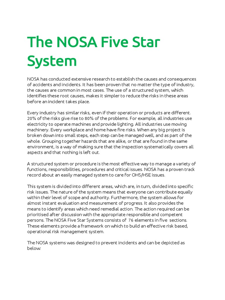 NOSA Five Star System Overview | PDF | Risk | Business