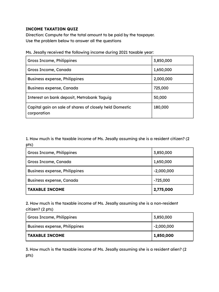 Taxation Quiz | PDF | Finance & Money Management