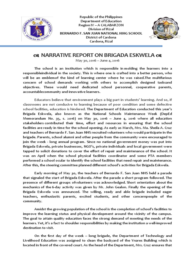 Narrative Report Brigada | PDF | Wellness