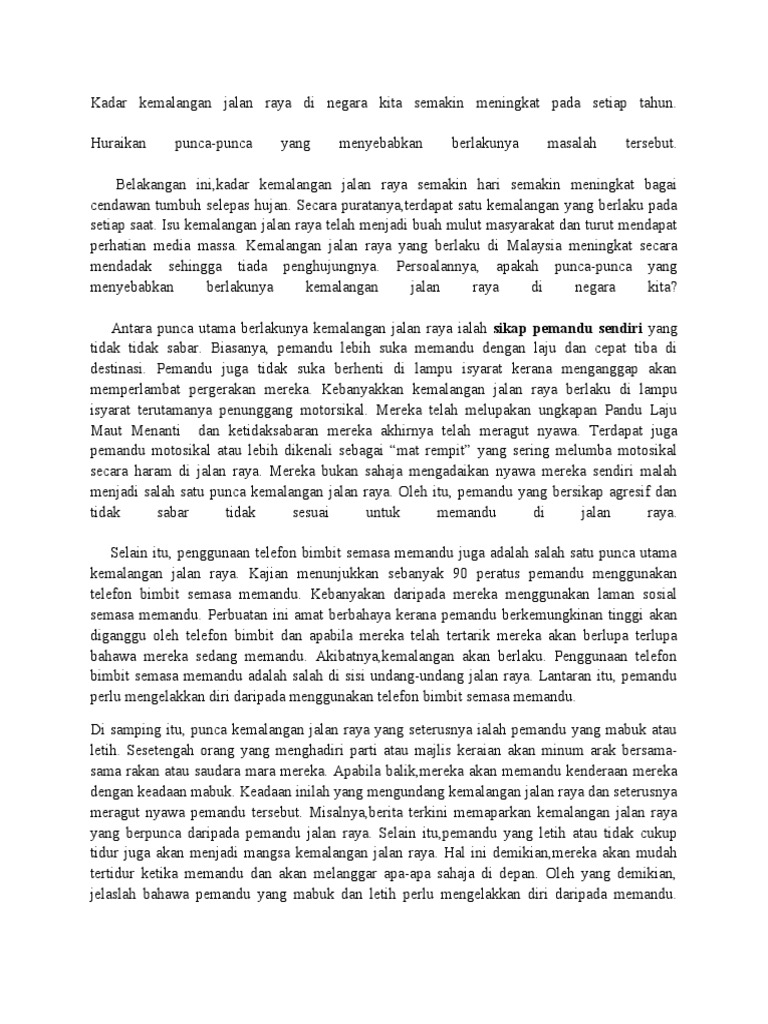 Karangan Punca Kemalangan Jalan Raya | PDF