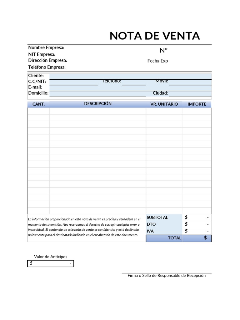 160 Formato Nota de Venta | PDF