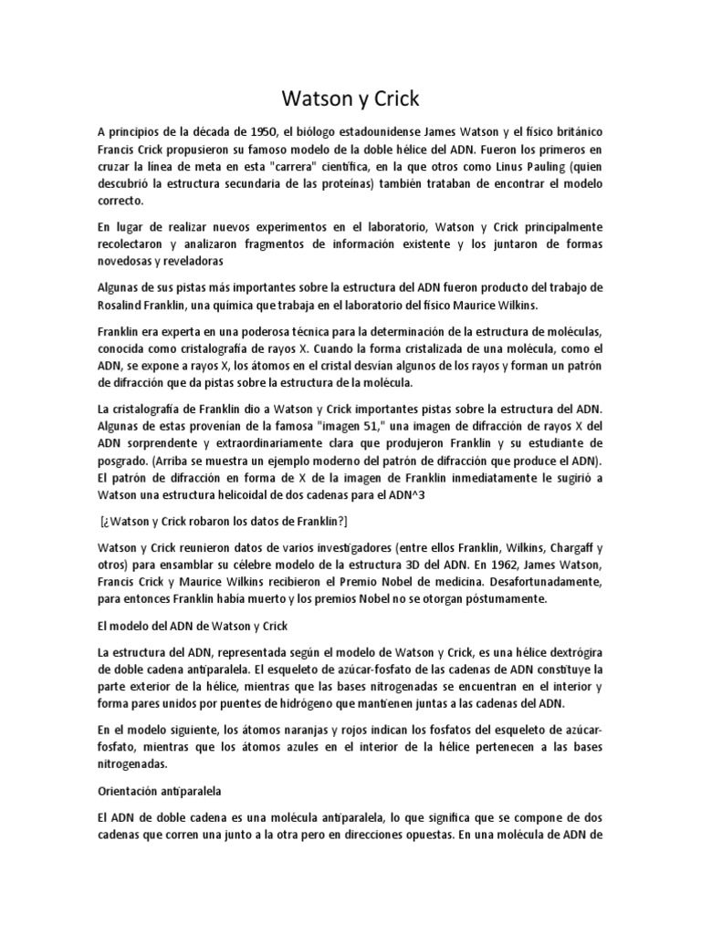 Watson y Crick | Descargar gratis PDF | Adn | Francis Crick