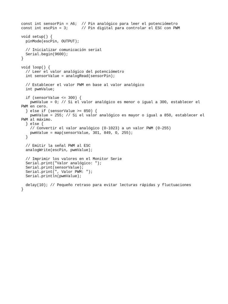 Codigo Arduino Nano ESC | PDF