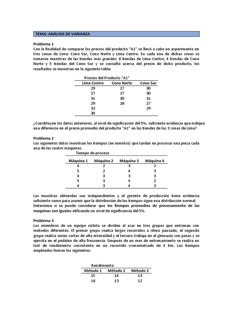 Ejercicios Propuestos ANOVA | PDF