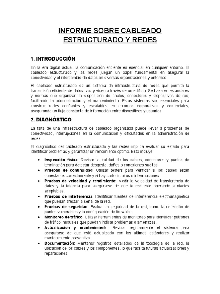 Informe Sobre Cableado Estructurado y Redes | PDF | Protocolos de ...
