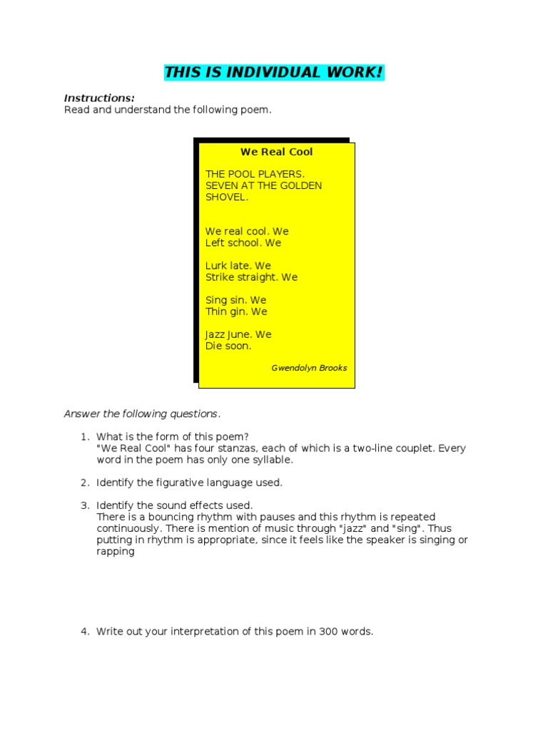 We Real Cool | PDF | Poetry