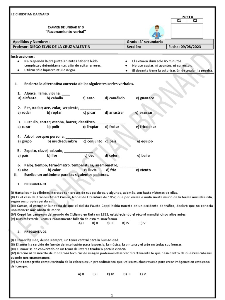 Examen Razonamiento Verbal - 3 | PDF