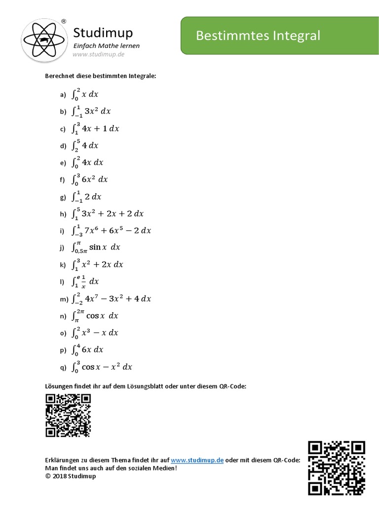 Bestimmtes Integral Aufgaben | PDF