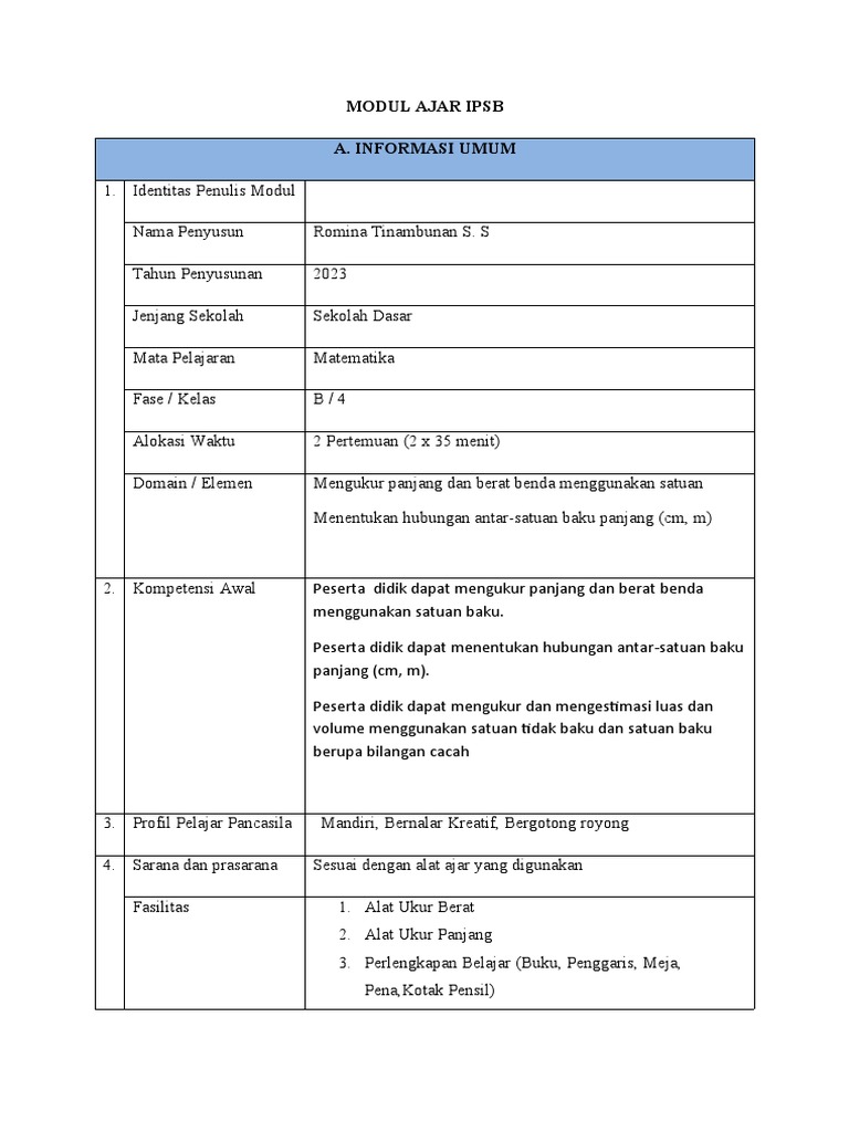 Format Modul Ajar Matematika | PDF