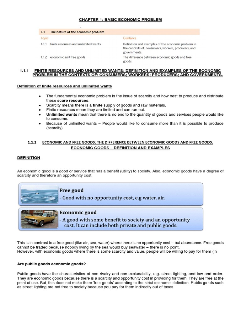 Revision Notes Economics Chapter 1 Basic Economic Problem | PDF ...