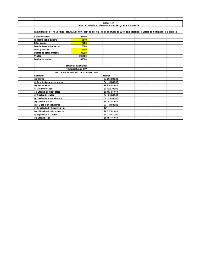 CON001 s2 Ejercicio | PDF | Estado de resultados | Pagos