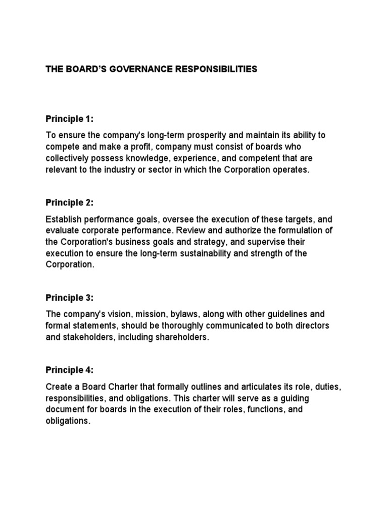 The Boards Governance Responsibilities | PDF | Governance | Goal